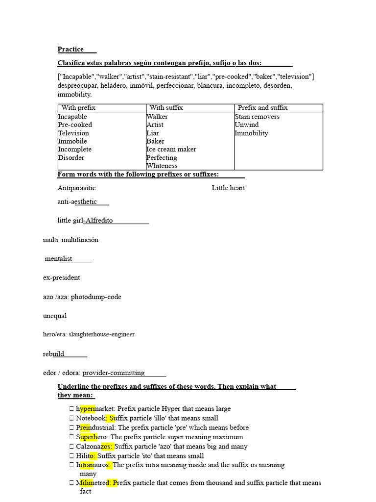 Spanish.prefixes suffixes.activities | PDF