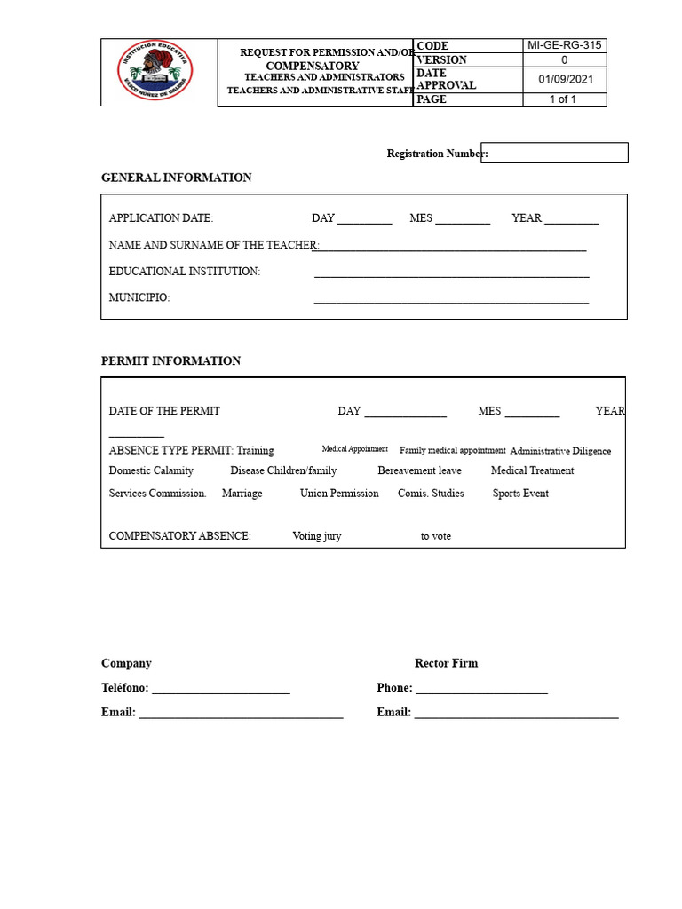 Teacher Absence Request Form | PDF
