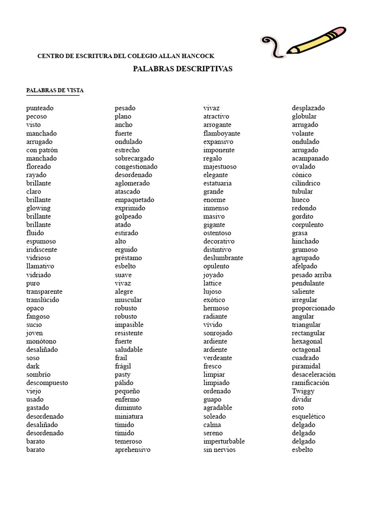 Palabras Descriptivas para Escritura Creativa | PDF