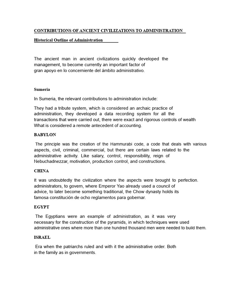 Contributions of Ancient Civilizations To Administration | PDF