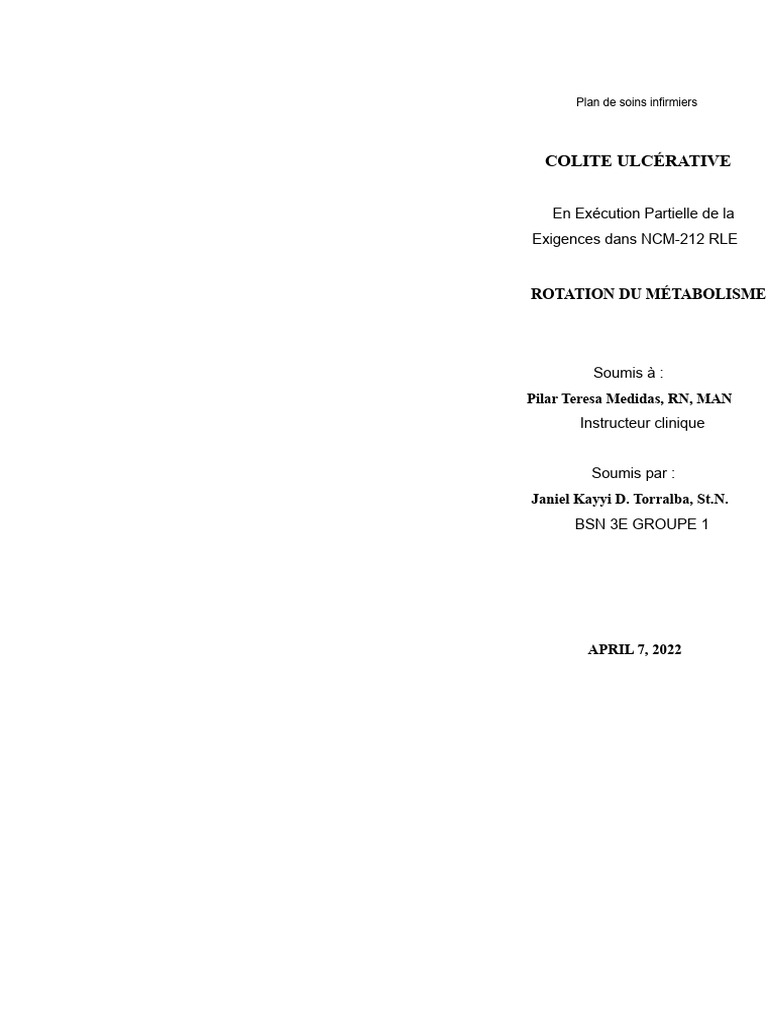Plan de Soins pour Colite Ulcéreuse | PDF | Douleur | Stress (Biologie)