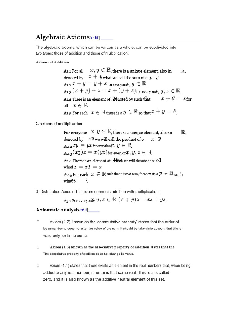 Algebraic Axioms | PDF | Real Number | Field (Mathematics)