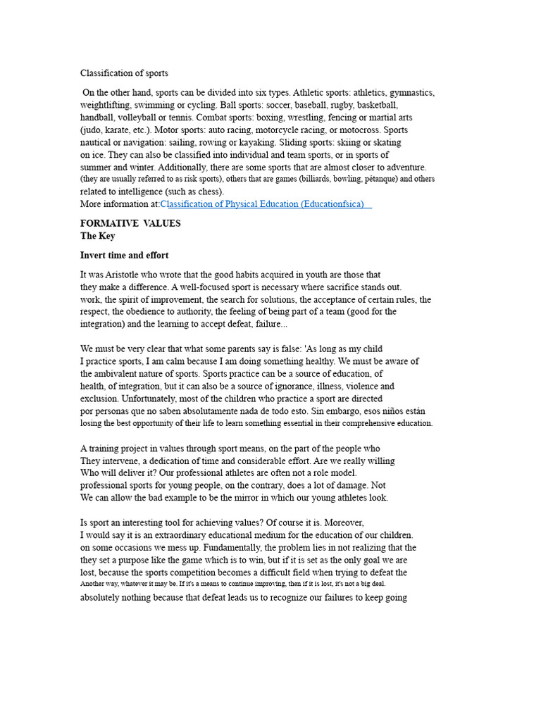 Classification of Sports | PDF | Sports | Well Being