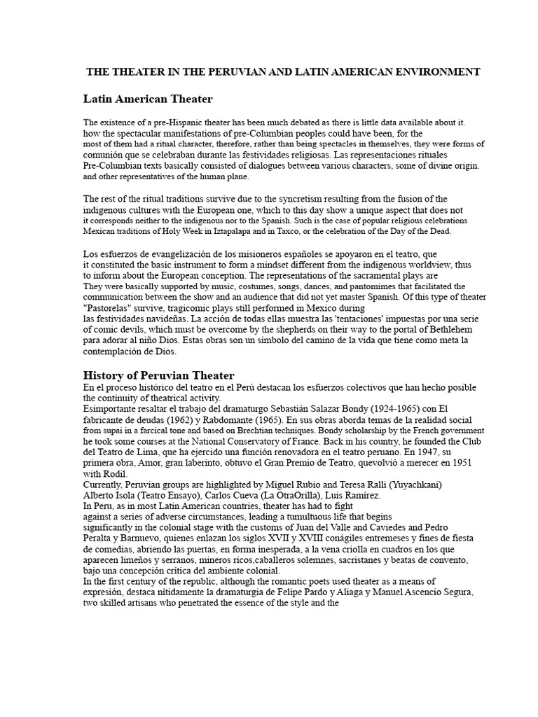 The Theater in the Peruvian and Latin American Environment | PDF | Theatre