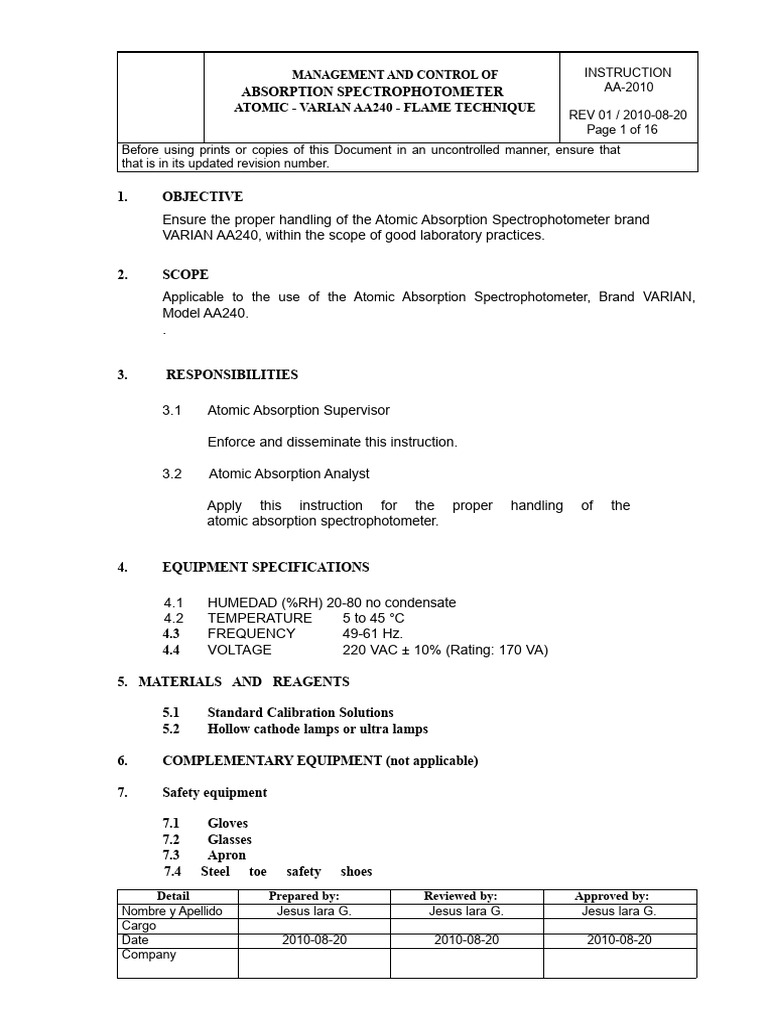 Varian AA240 | PDF | Atomic Absorption Spectroscopy | Spectrophotometry