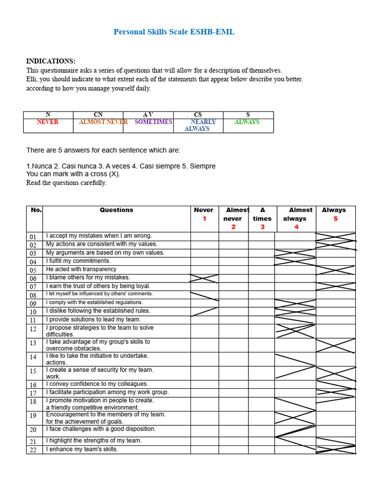 Personal Skills Assessment Questionnaire | PDF | Leadership | Cognition