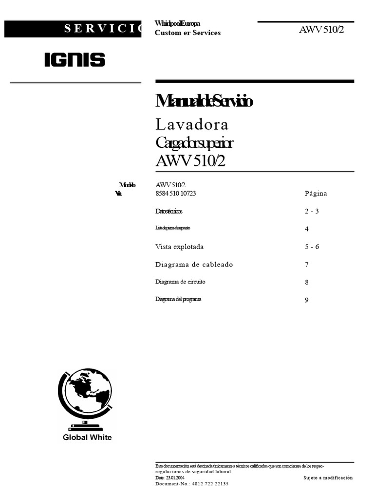 Manual de Servicio Lavadora AWV 510/2 | PDF | Electricidad | Cantidades ...