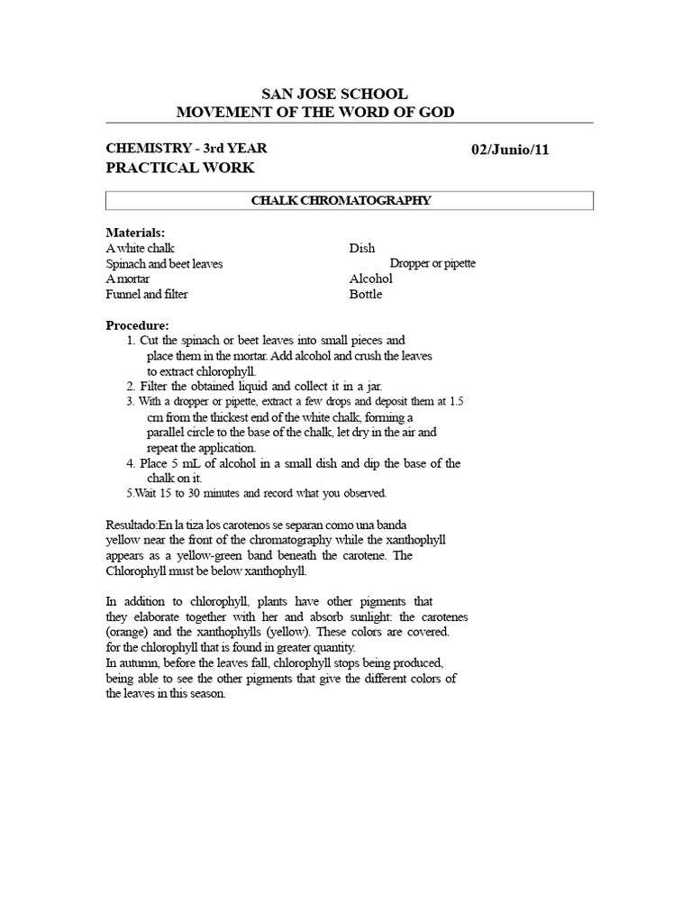 Chalk Chromatography Experiment Guide | PDF