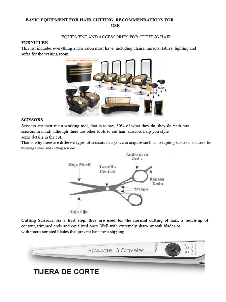 Basic Equipment For Hair Cutting | PDF | Hairstyle | Scissors