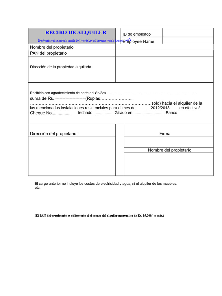 Recibo de Alquiler Residencial 2012-2013 | PDF
