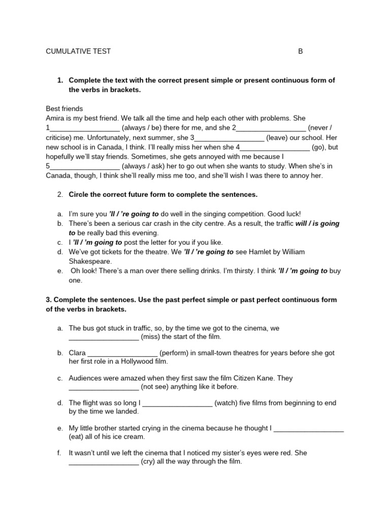 Cumulative Test b | PDF | Body Language