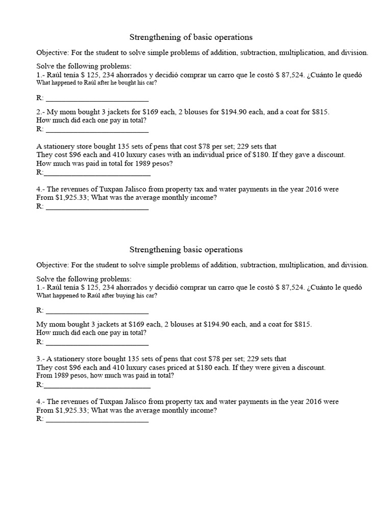 Basic Operations Problems | PDF