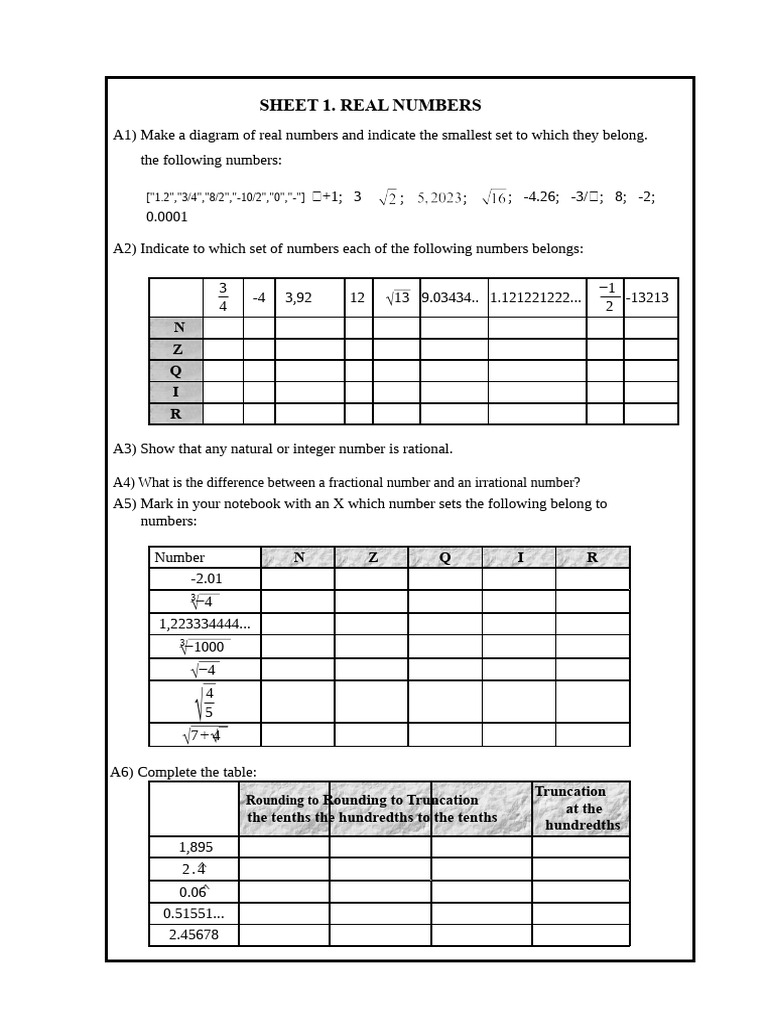 Sheet 1. Real Numbers | PDF | Numbers | Rounding