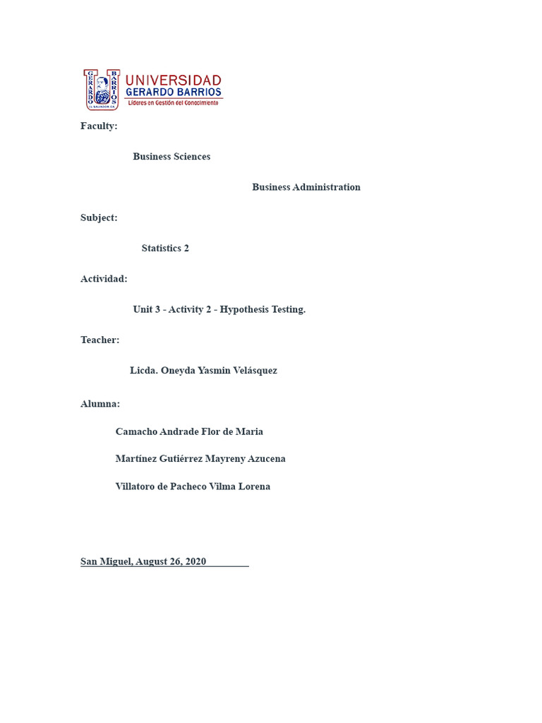 Unit 3 Activity 2 Hypothesis Testing Pdf Hypothesis 8225