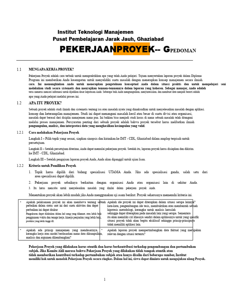Pedoman Proyek IMT | PDF