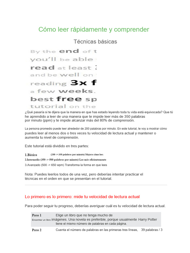 Mejora tu velocidad de lectura eficazmente | PDF | Lectura veloz