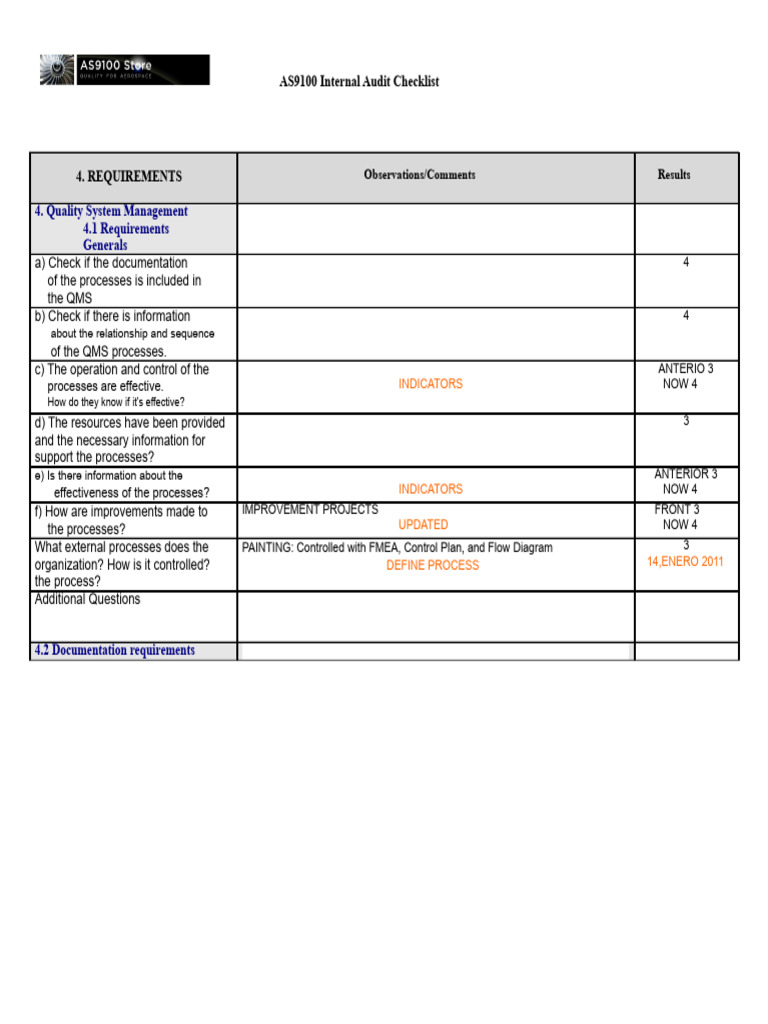 AS9100c IA (Spanish) Checklist | PDF | Audit | Verification And Validation