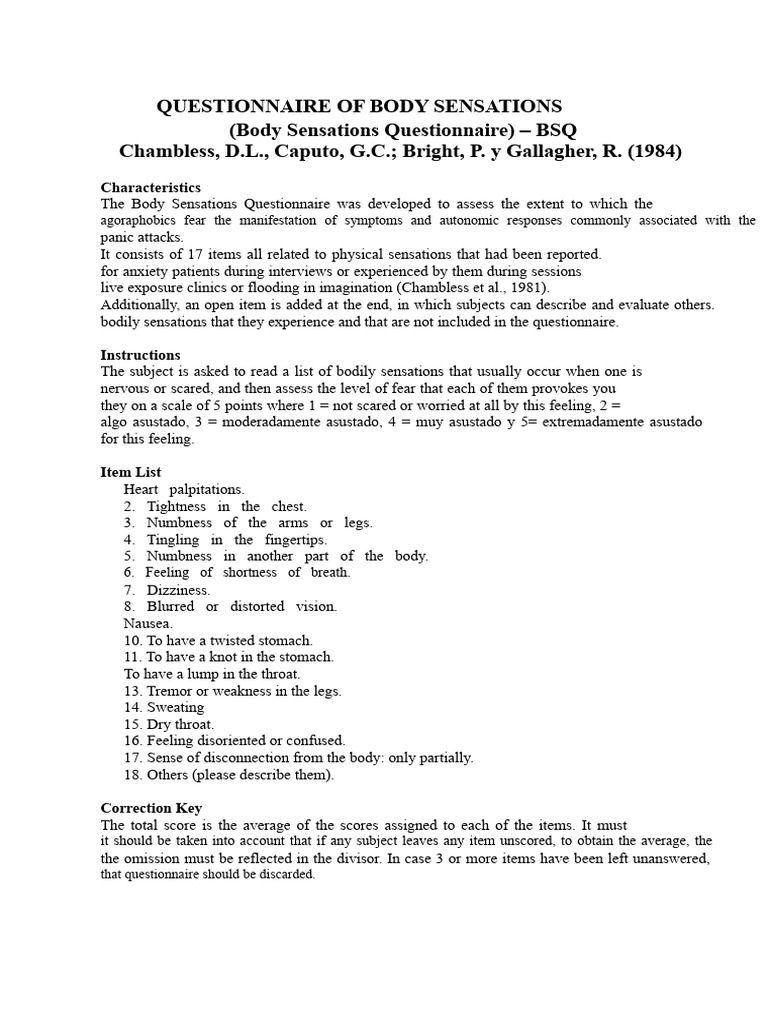 Body Sensations Questionnaire for Agoraphobia | PDF | Agoraphobia ...