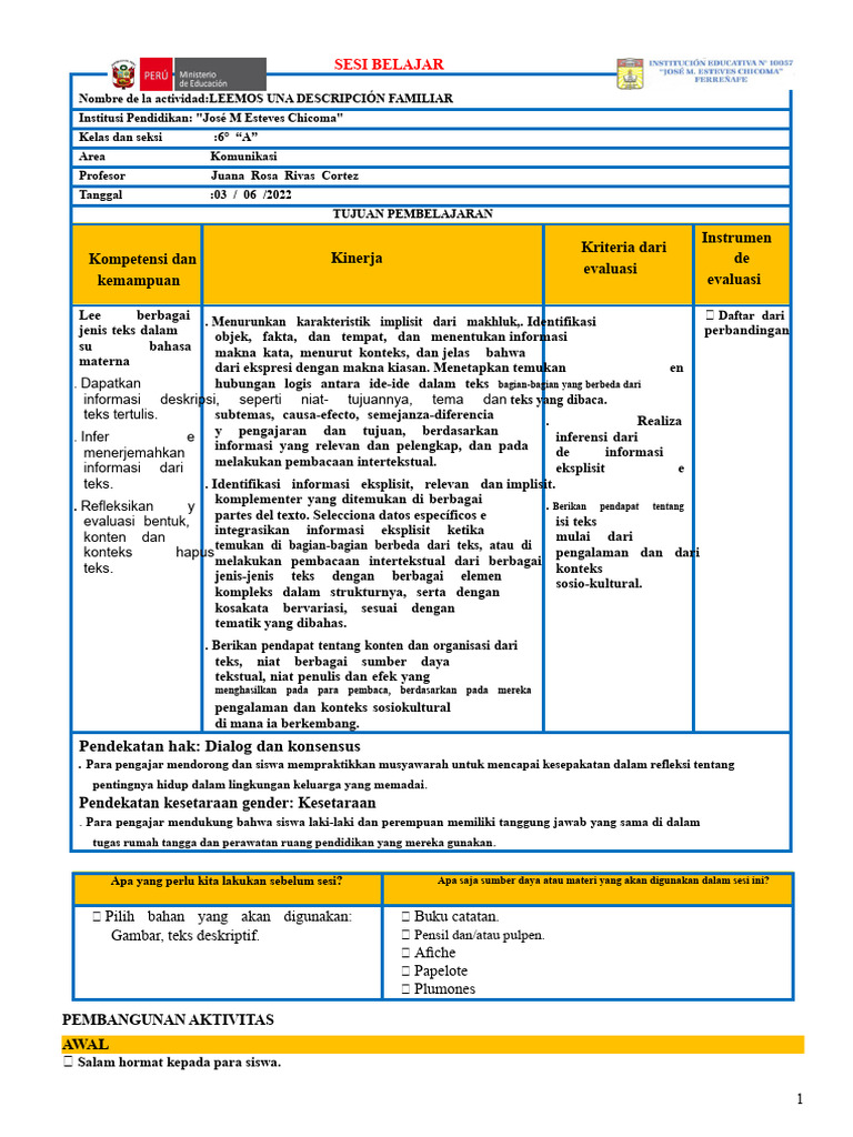 SESI KOMUNIKASI 3 JUNI KITA MEMBACA deskripsi keluarga (1) | PDF