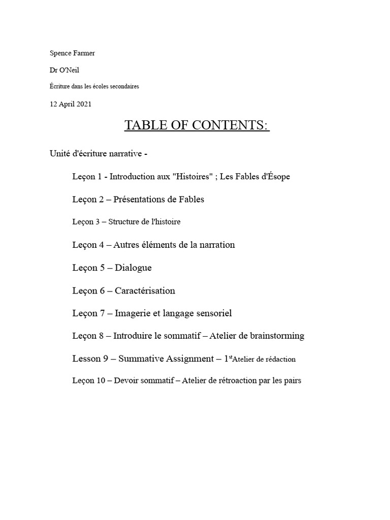 Unité d'écriture narrative en classe | PDF | Fable