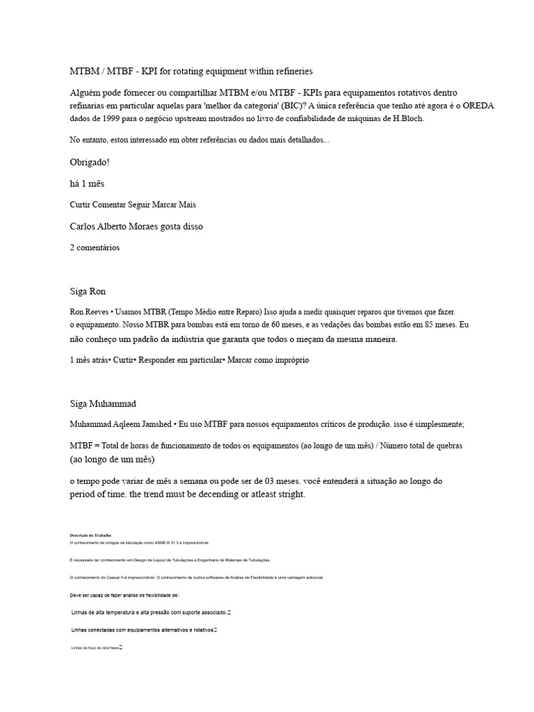 MTBM e MTBF: KPIs em Equipamentos de Refino | PDF | Tempo