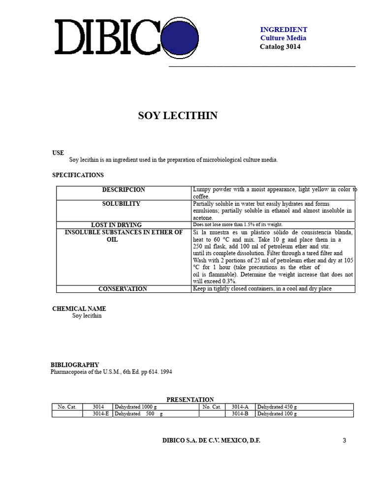 Soy Lecithin for Culture Media Use | PDF | Solubility | Chemistry