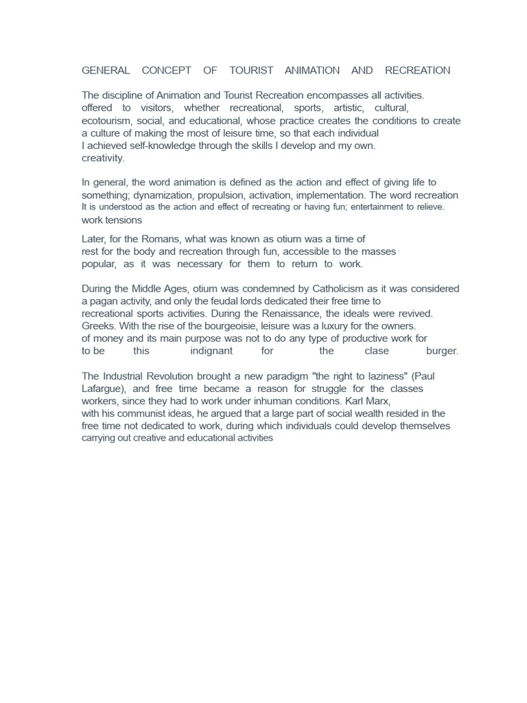 General Concept of Tourist Animation and Recreation | PDF | Tourism ...