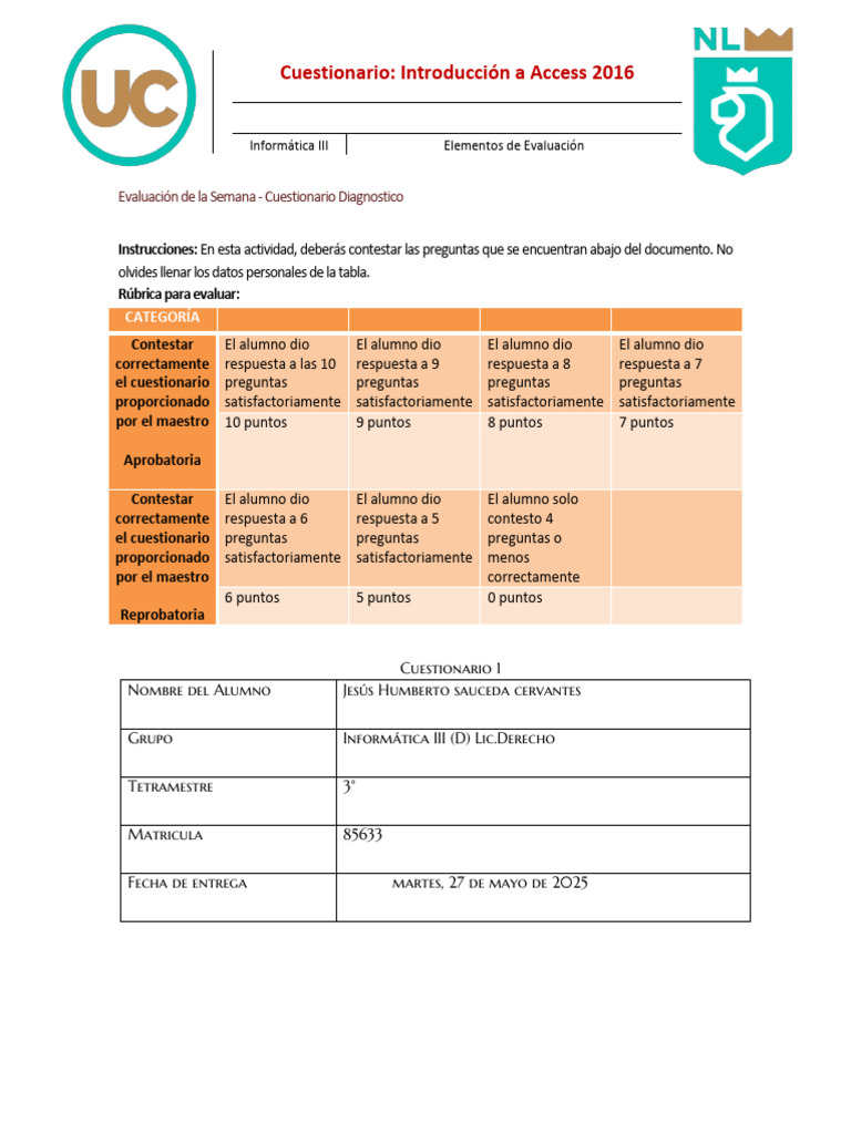 Cuestionario Access | PDF | Bases de datos | Datos