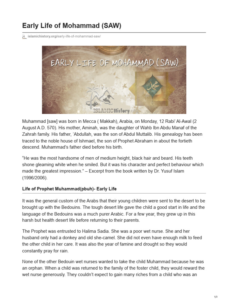 Early Life of Prophet Muhammad (SAW) | PDF | Muhammad | Mecca