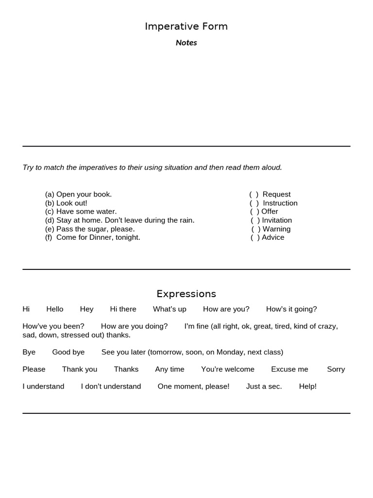 Imperative and Some Basic Expressions | PDF