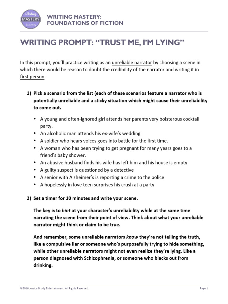 8.1 Writing Prompt - Trust Me, I'm Lying PDF | PDF