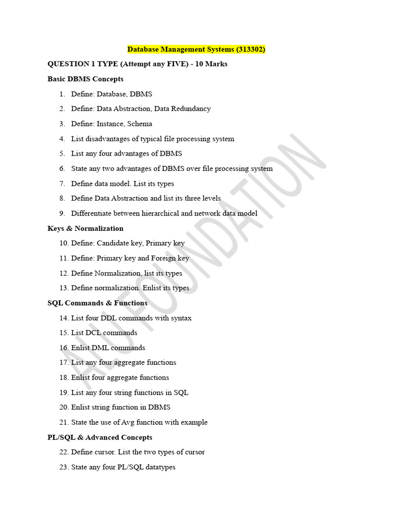 Database Management Systems Questions | PDF | Pl/Sql | Databases
