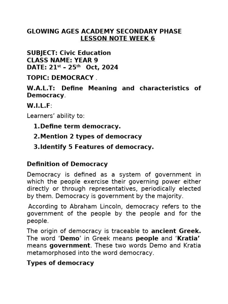 1st Term Civic Edu Yr9 WK 6 | PDF | Democracy | Political Ideologies