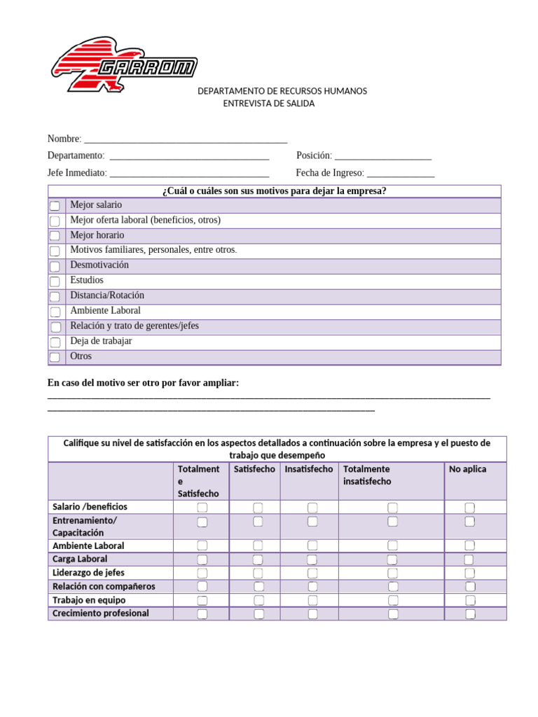 Entrevista de Salida: Feedback Laboral | PDF | Gestión de recursos ...