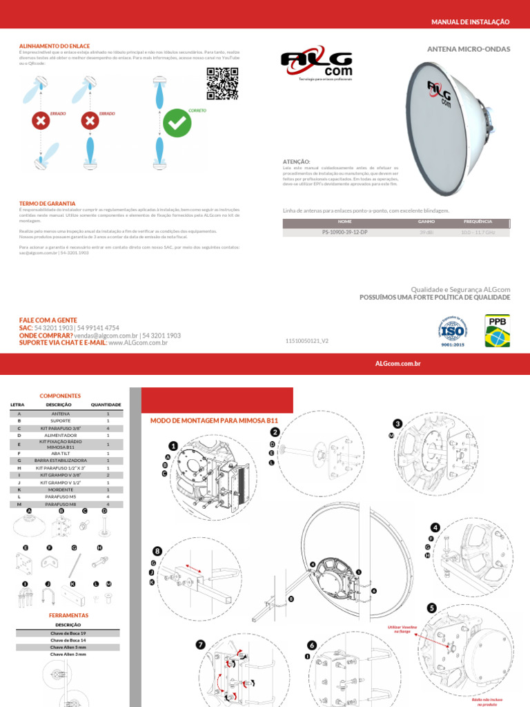 Manual de Instalação Antena PS-10900 39 dBi | PDF | Antena (rádio)