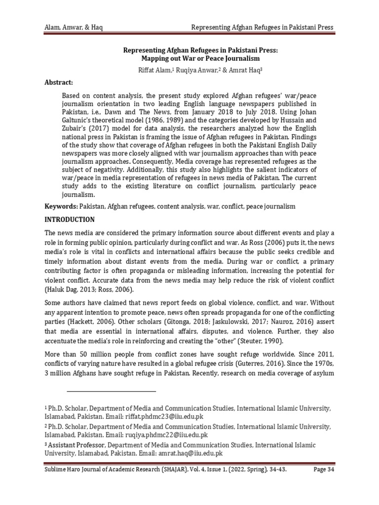 Representing Afghan Refugees in Pakistani Press - Mapping Out War or ...