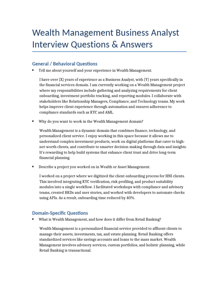 Wealth Management Analyst Interview Guide | PDF | Investing | Wealth ...