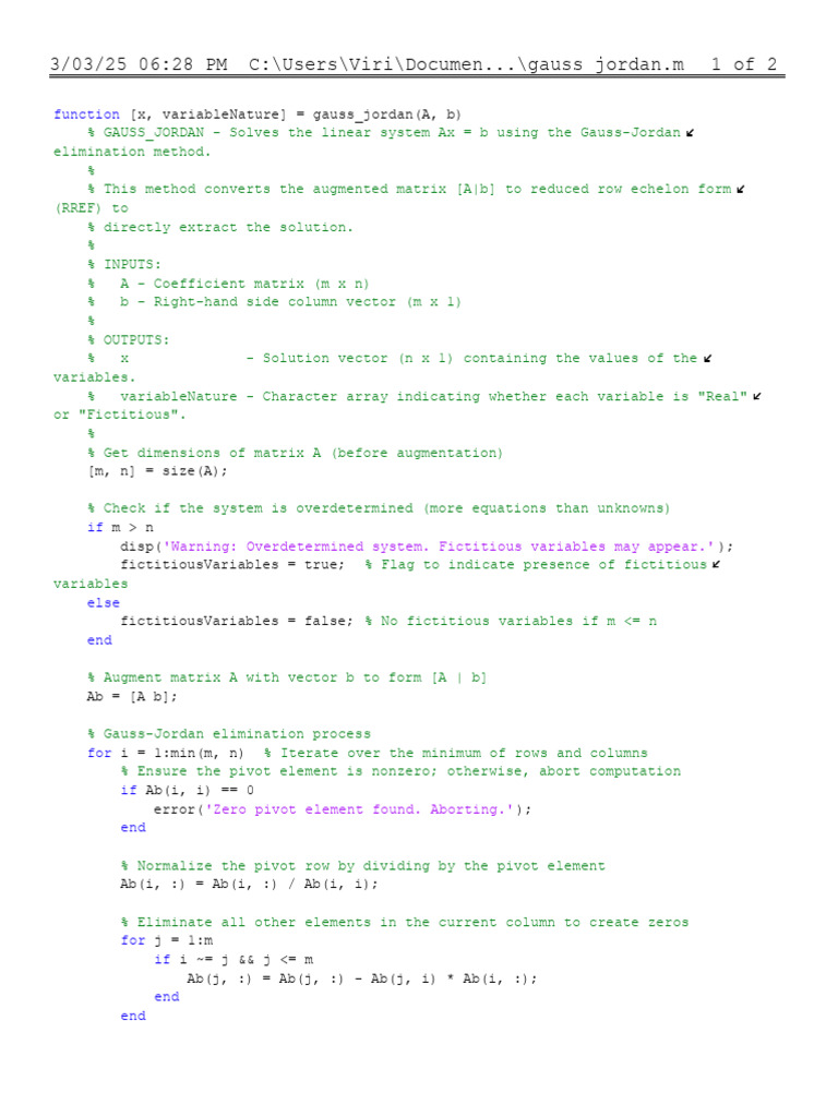 Gauss-Jordan Elimination Solver | PDF | Mathematics | Mathematics Of ...