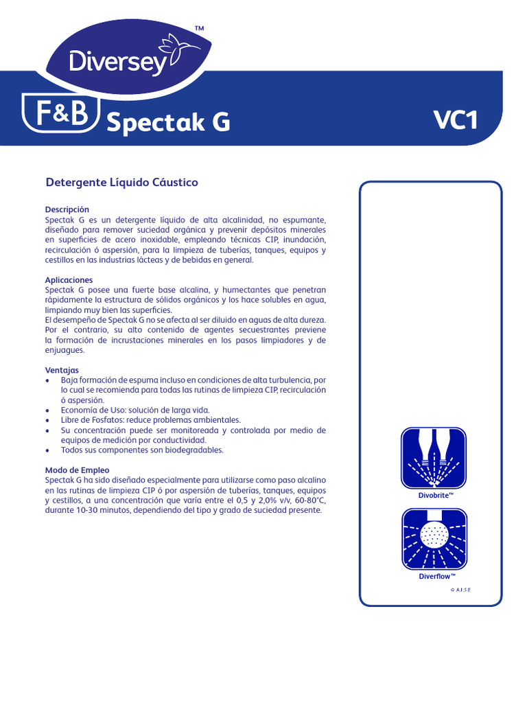 Detergente Cáustico Spectak G para CIP | PDF | Detergente | Materiales