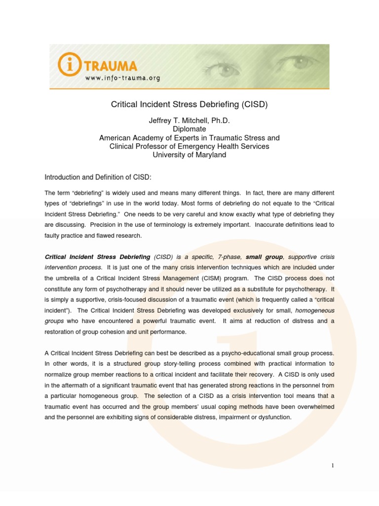 Mitchell Critical Incident Stress Debriefing | Psychological Trauma ...