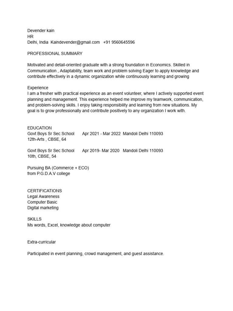 Resume Devender | PDF