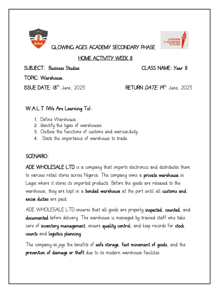 Week 8 Home Work Year 8 Term 3 | PDF