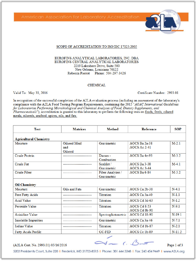 Eurofins Lab Accreditation - Food & Feed Chemical Testing | PDF