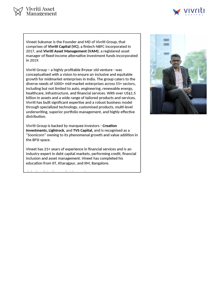 Vineet Sukumar: Founder of Vivriti Group | PDF