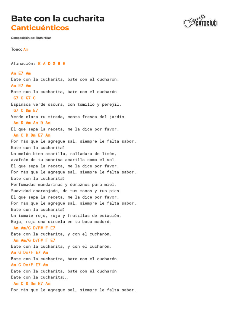 Cifra Club - Canticuénticos - Bate Con La Cucharita | PDF