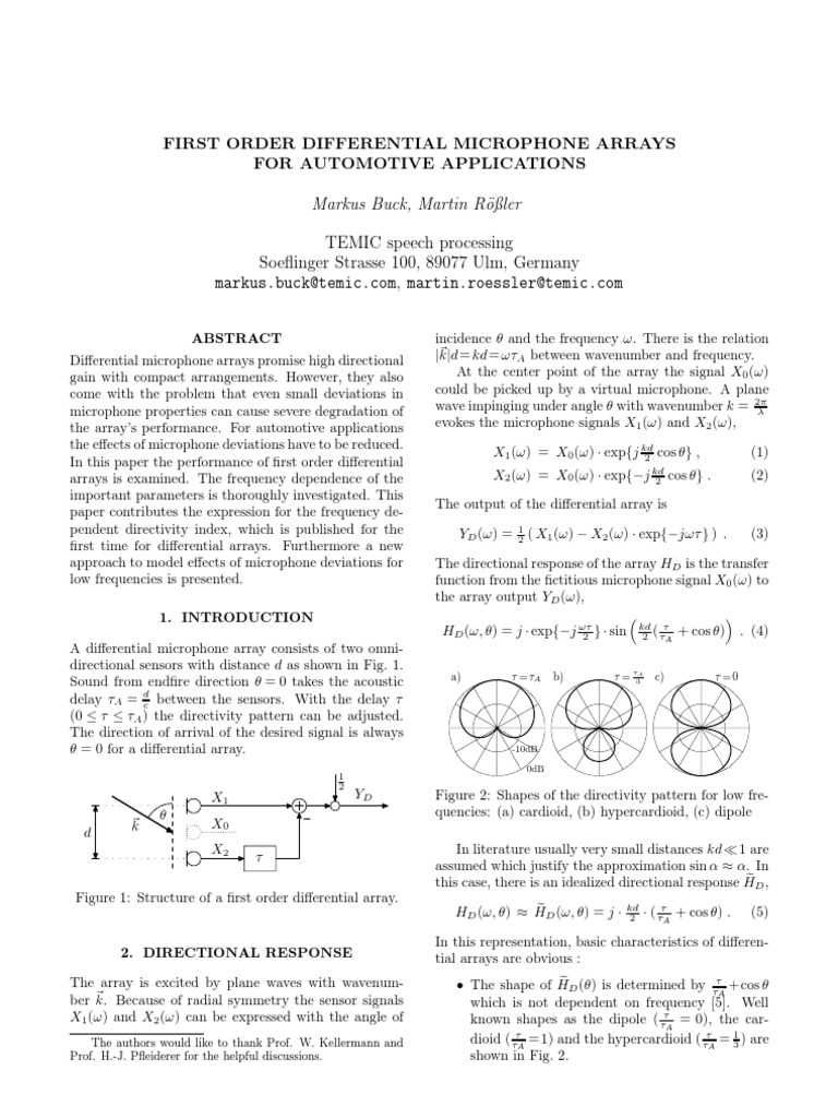 First Order Differential Microphone Arrays | PDF | Microphone | Equalization (Audio)
