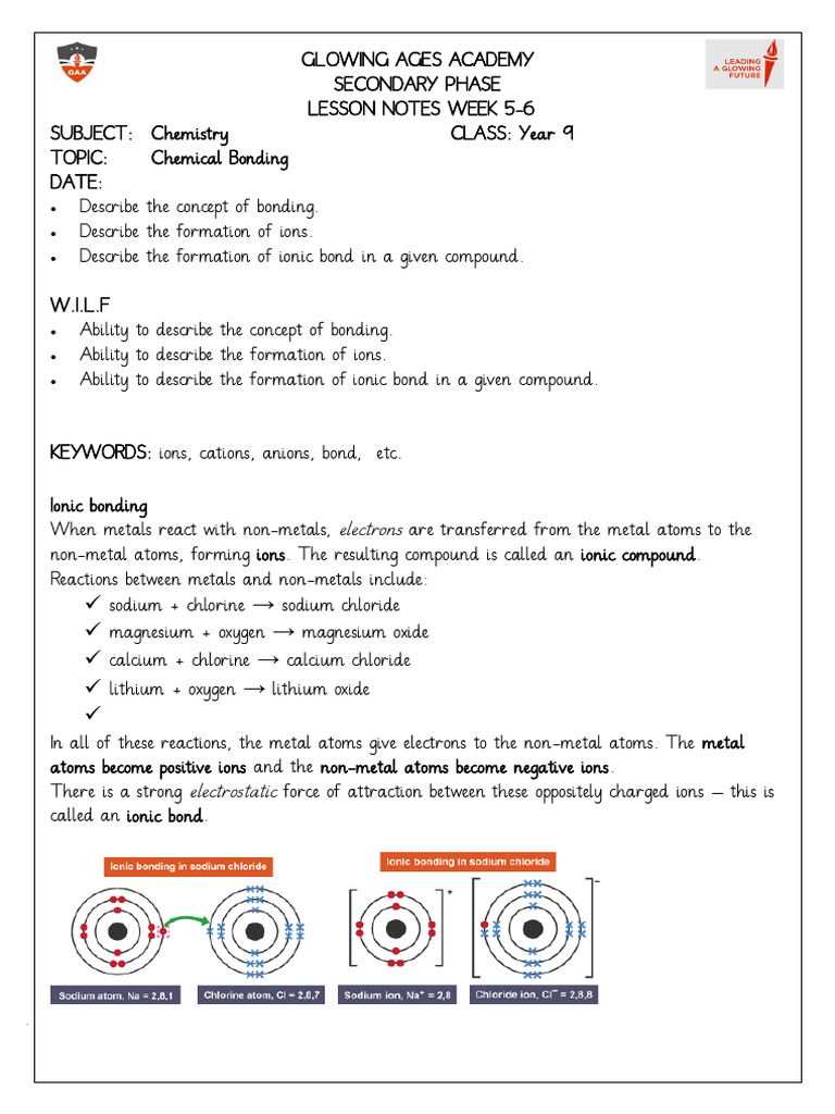 Week 4 Chemistry Year 9 Note - Bonding | PDF
