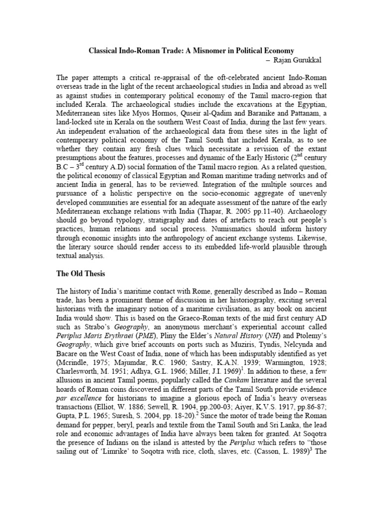 Reassessing Indo-Roman Trade Dynamics | PDF | Roman Empire | Money