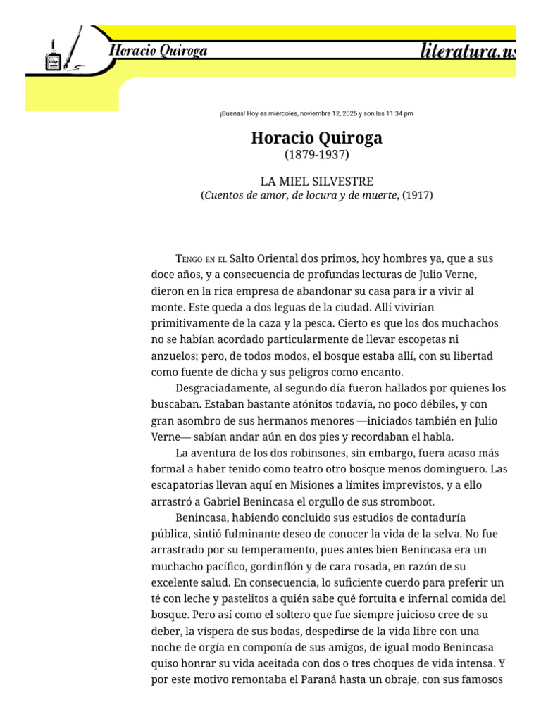 La Miel Silvestre, Horacio Quiroga (1879-1937) | PDF