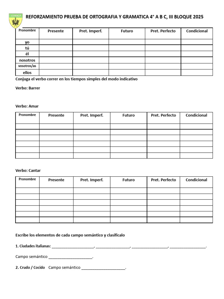 Reforzamiento Prueba de Ortografia y Gramatica 4 | PDF